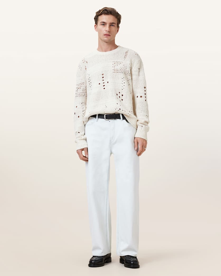 Harvey Distressed Crew Neck Jumper ECRU WHITE | ALLSAINTS US